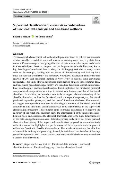 Pdf Supervised Classification Of Curves Via A Combined Use Of Functional Data Analysis And