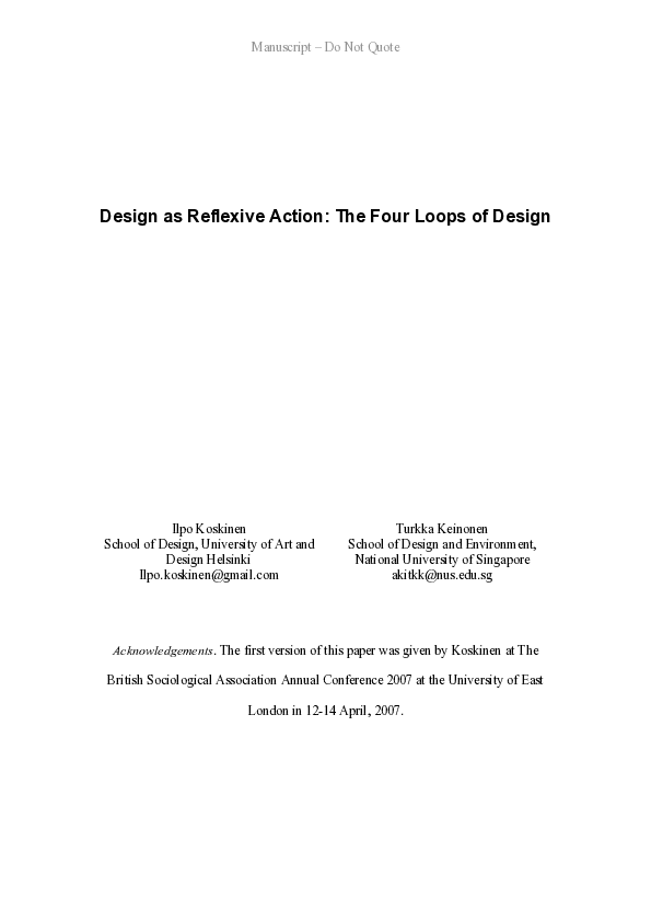 (PDF) Design as Reflexive Action: The Four Loops of Design