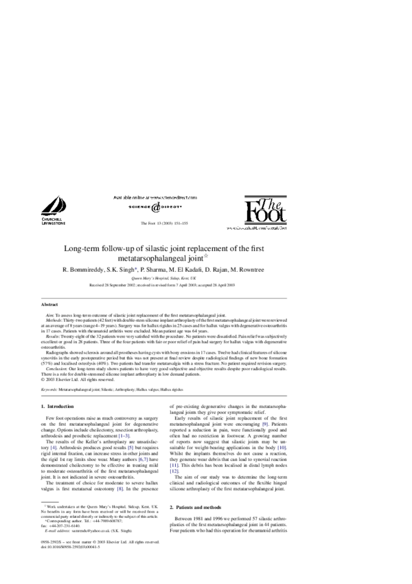 (PDF) Long-term Outcomes of Silastic Joint Replacement