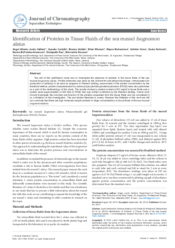 (PDF) Identification of Proteins in Tissue Fluids of the sea mussel ...