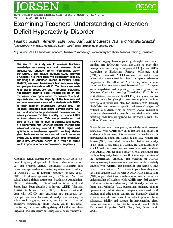 (PDF) Examining Teachers' Understanding of Attention Deficit ...