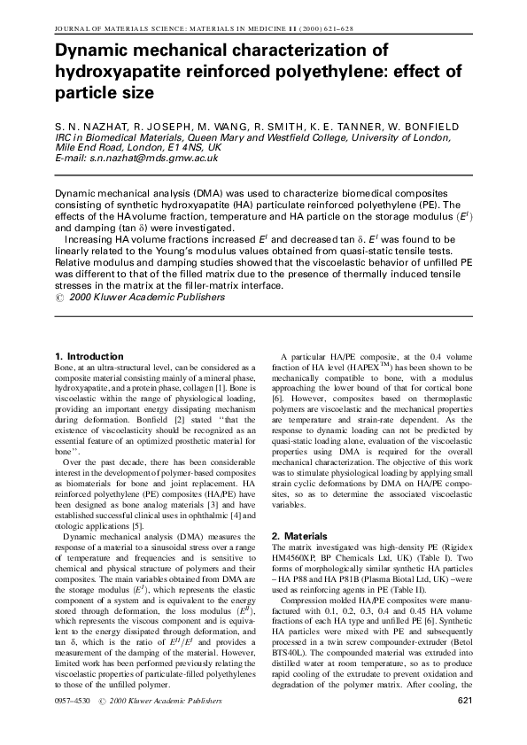 (PDF) Dynamic mechanical characterization of hydroxyapatite reinforced ...