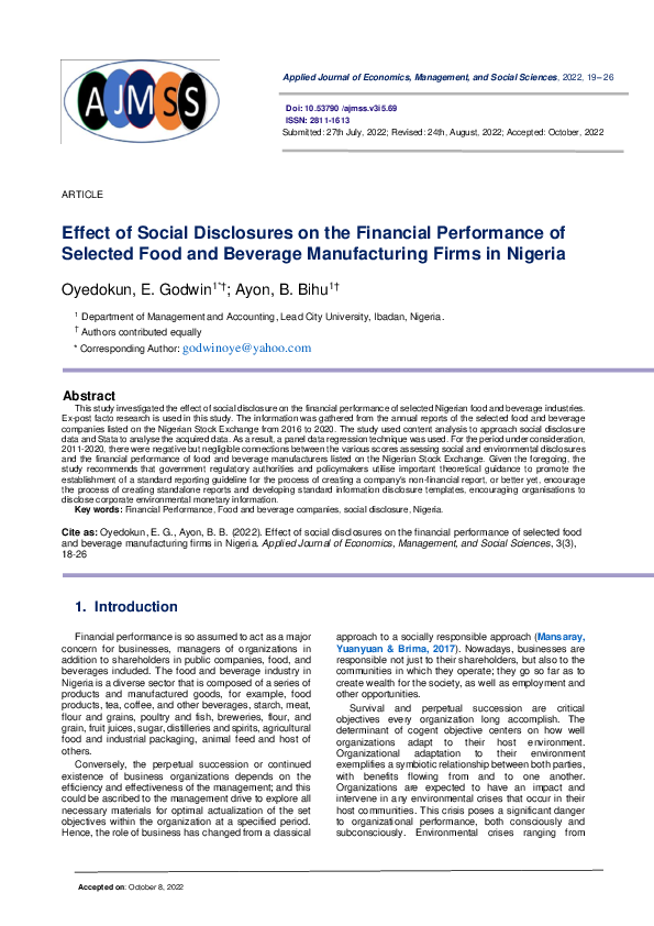 (PDF) Effect of Social Disclosures on the Financial Performance of ...