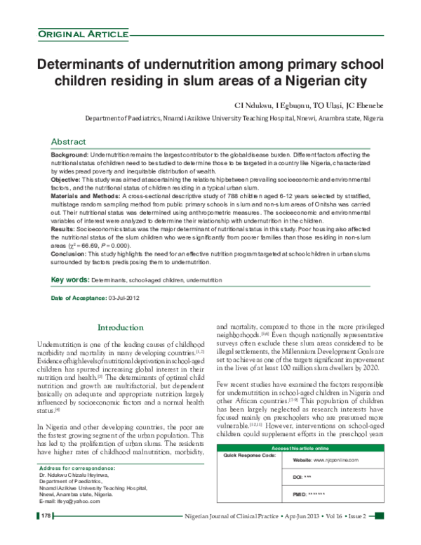 (PDF) Determinants of undernutrition among primary school children ...