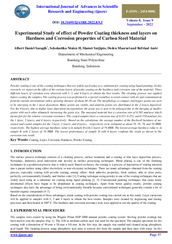 (PDF) Experimental Study of effect of Powder Coating thickness and ...
