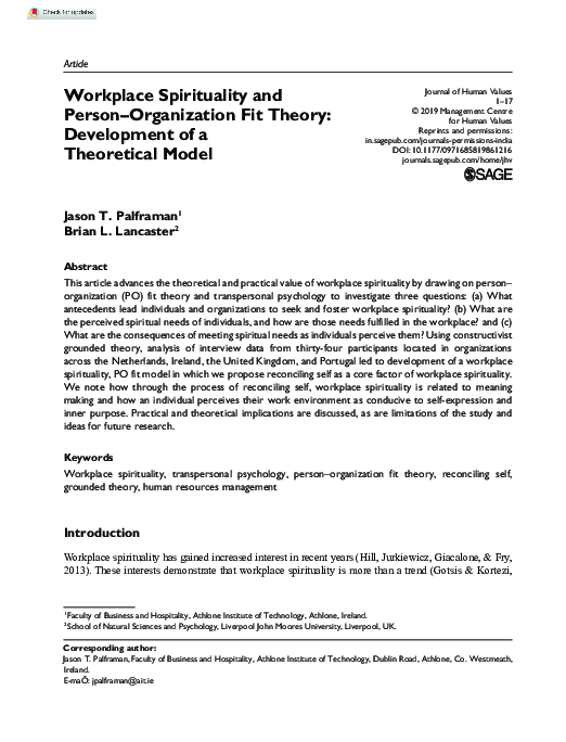 (PDF) Workplace Spirituality and Person–Organization Fit Theory ...