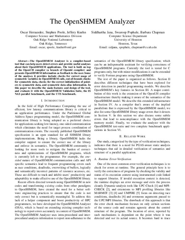 (PDF) The OpenSHMEM Analyzer