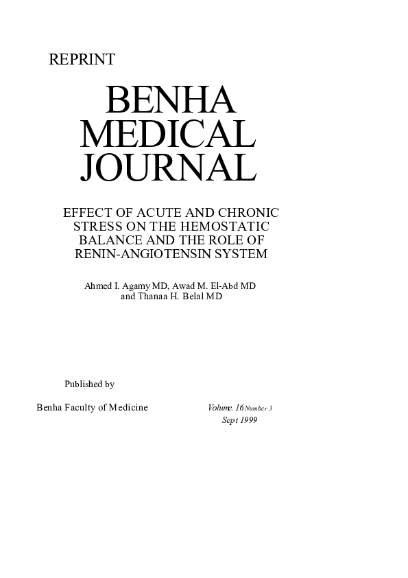 (PDF) Benha Medical Journal Effect of Acute and Chronic Stress on the ...