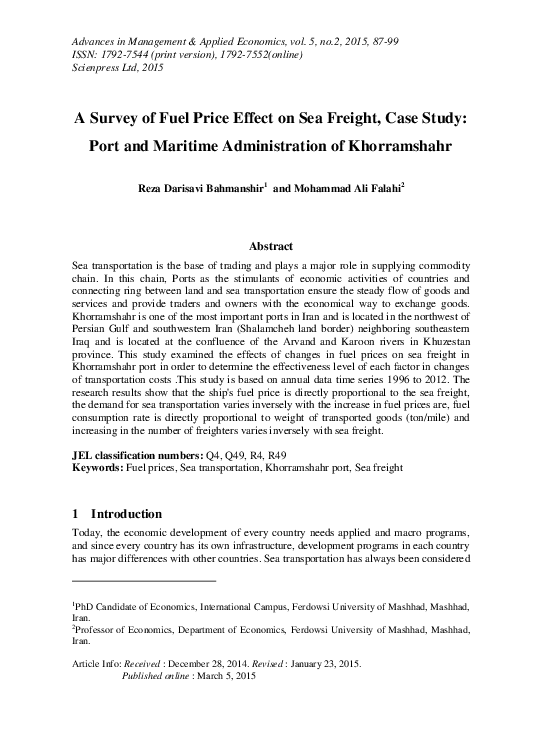 (PDF) A Survey of Fuel Price Effect on Sea Freight, Case Study: Port and Maritime Administration ...