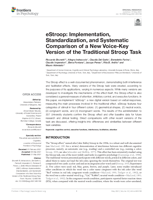 (PDF) eStroop: Implementation, Standardization, and Systematic ...