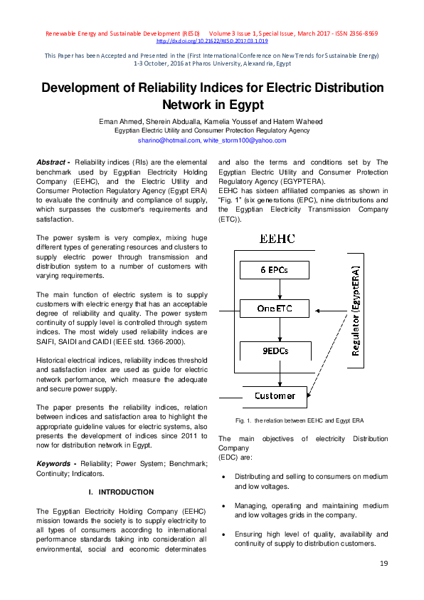 (PDF) Development of Reliability Indices for Electric Distribution Network in Egypt