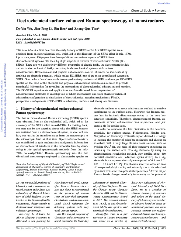 (PDF) Electrochemical surface-enhanced Raman spectroscopy of nanostructures