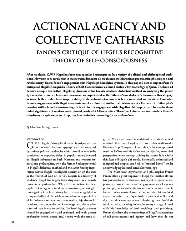 (PDF) Actional Agency and Collective Catharsis: Fanon's Critique of ...