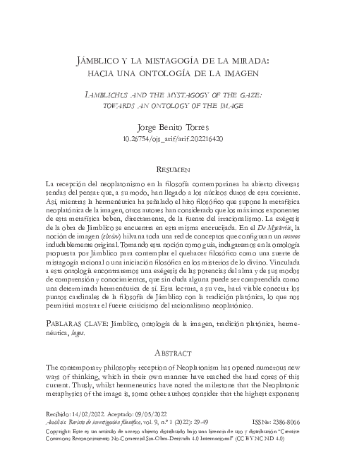 (PDF) Jámblico y la mistagogía de la mirada: hacia una ontología de la ...