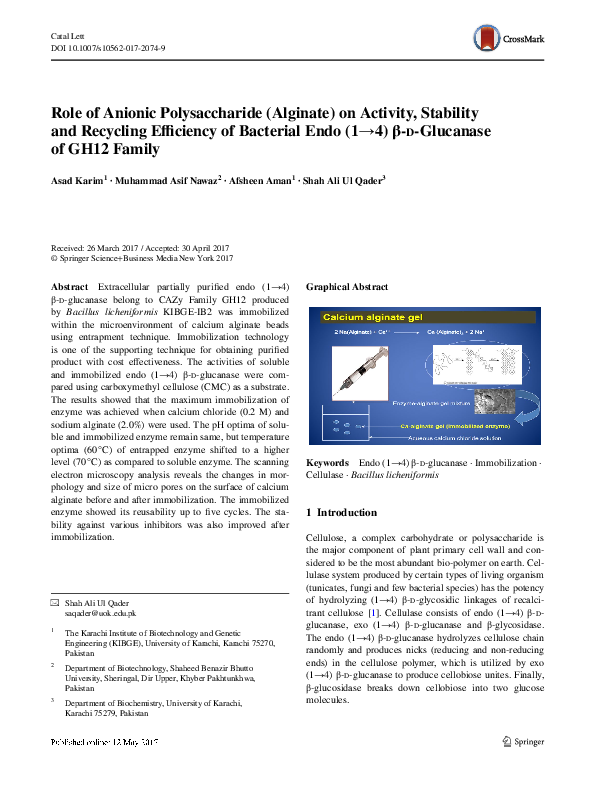 (PDF) Role of Anionic Polysaccharide (Alginate) on Activity, Stability ...