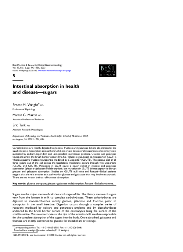(PDF) Intestinal absorption in health and disease—sugars