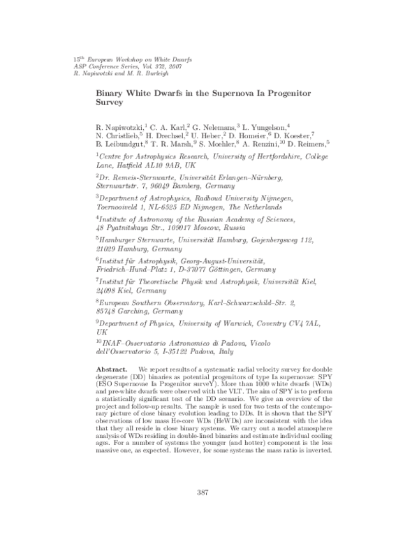 (PDF) Binary White Dwarfs in the Supernova Ia Progenitor Survey