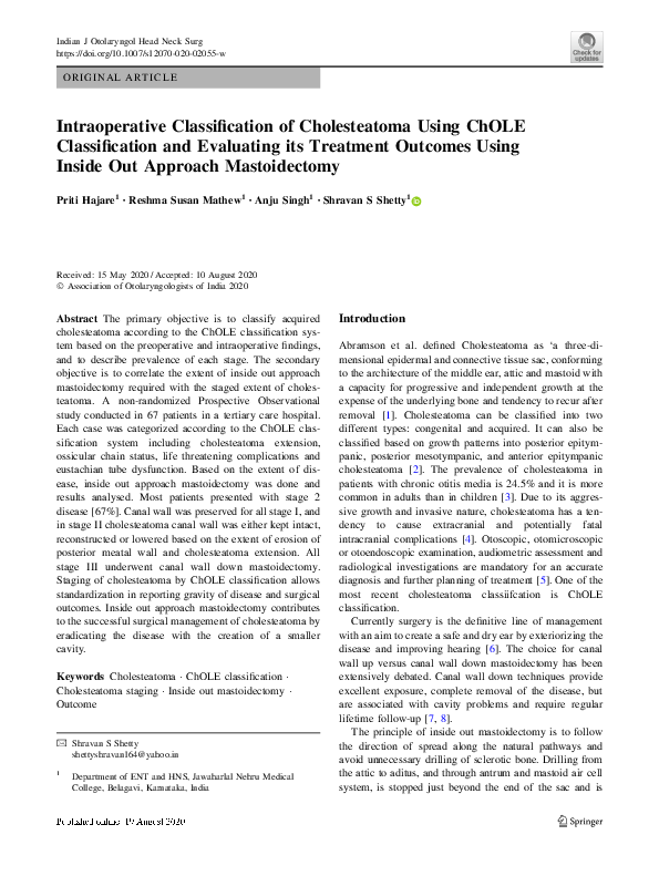 (PDF) Intraoperative Classification of Cholesteatoma Using ChOLE ...