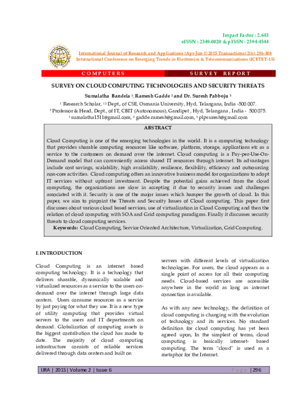 (PDF) Survey on Cloud Computing Technologies and Security Threats