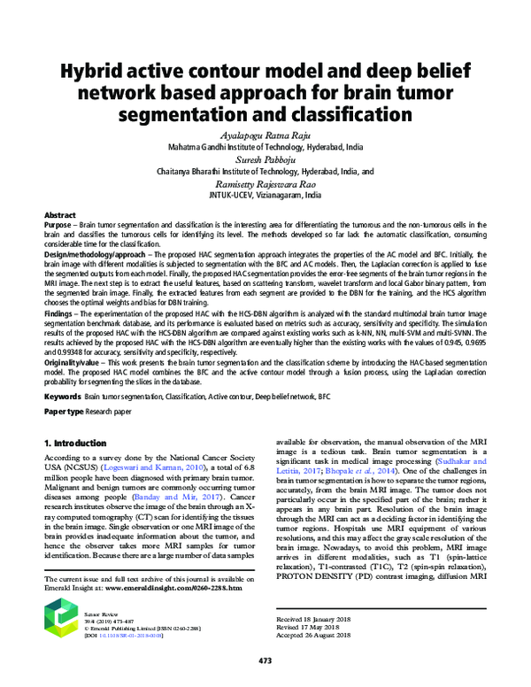 (PDF) Brain Tumor Segmentation and Classification via HCS-DBN