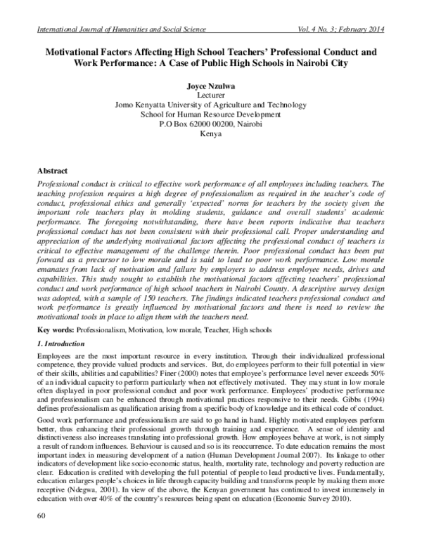 (PDF) Motivational Factors Affecting High School Teachers' Professional Conduct and Work ...