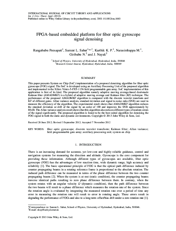 Pdf Fpga Based Embedded Platform For Fiber Optic Gyroscope Signal Denoising