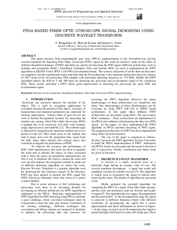 Pdf Fpga Based Fiber Optic Gyroscope Signal Denoising Using Discrete Wavelet Transform Dr