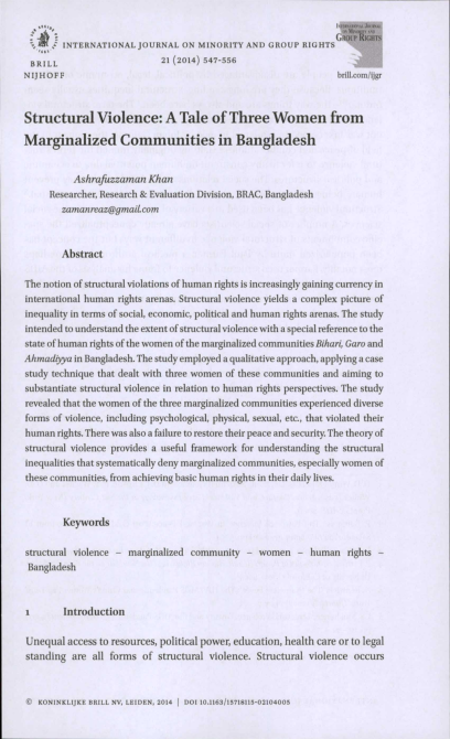 (PDF) Structural Violence: A Tale of Three Women from Marginalized ...