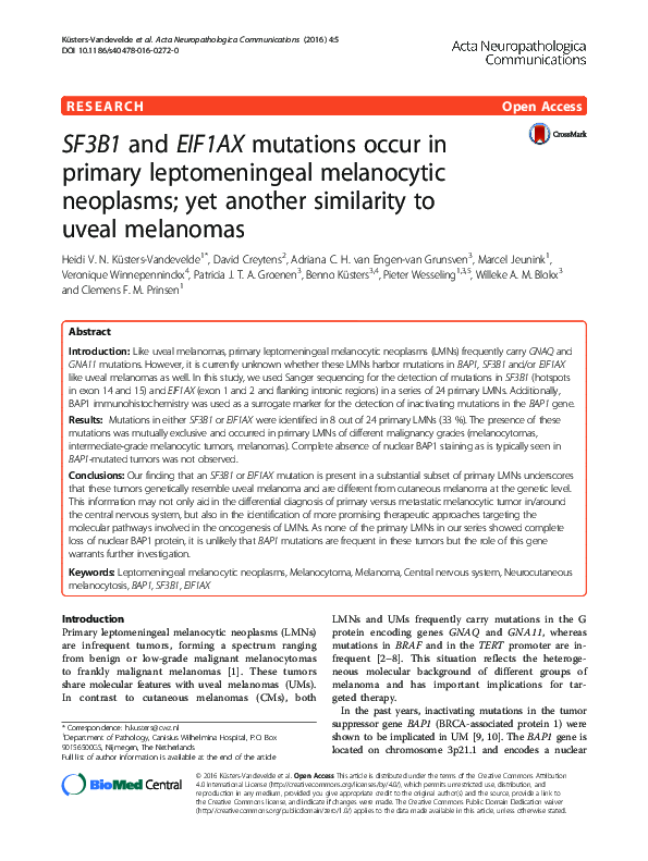 (PDF) SF3B1 and EIF1AX mutations occur in primary leptomeningeal ...