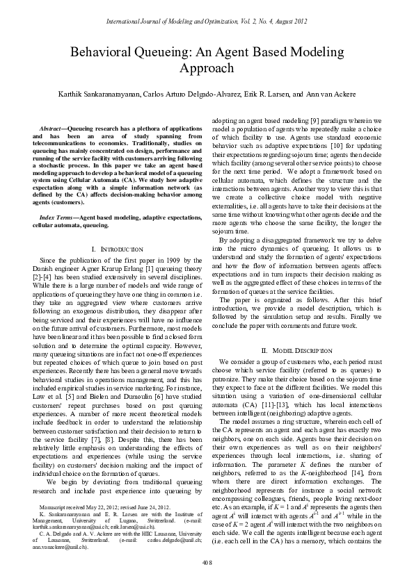 (PDF) Behavioral Queueing: An Agent Based Modeling Approach