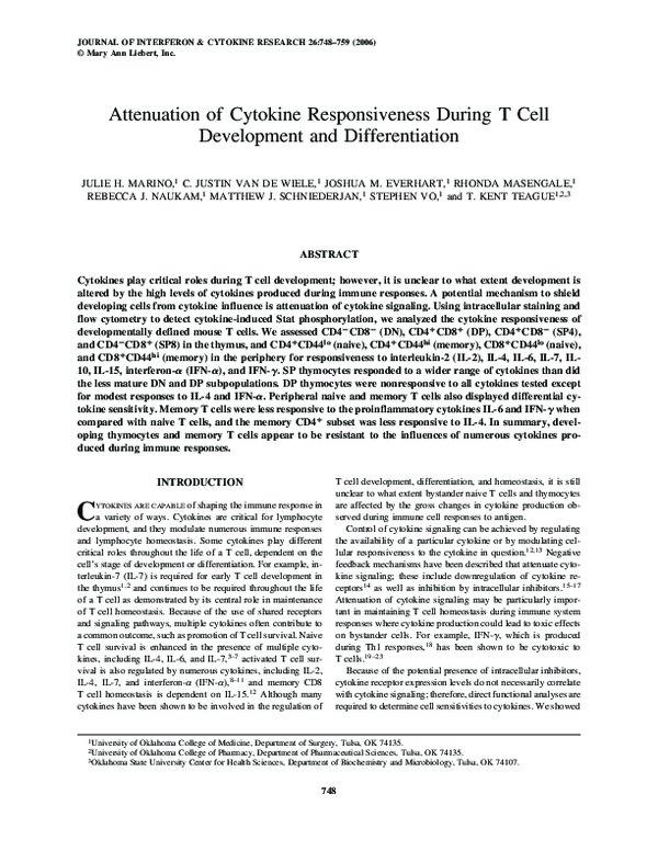 (PDF) Attenuation of Cytokine Responsiveness During T Cell Development ...