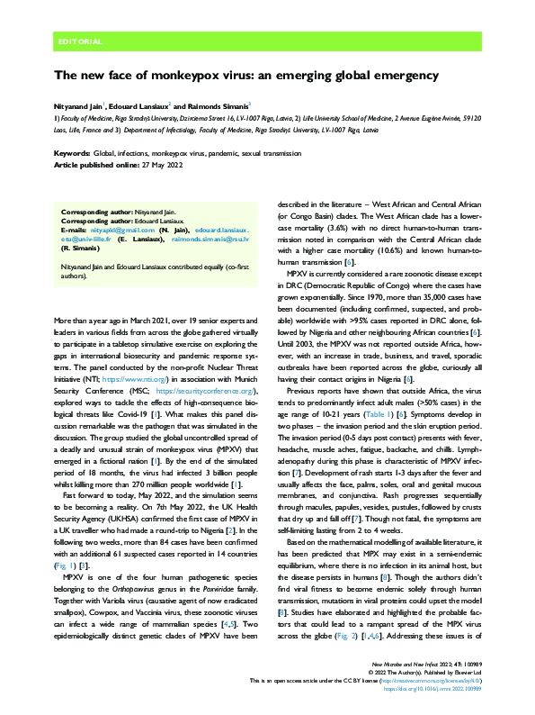 (PDF) The new face of monkeypox virus: an emerging global emergency
