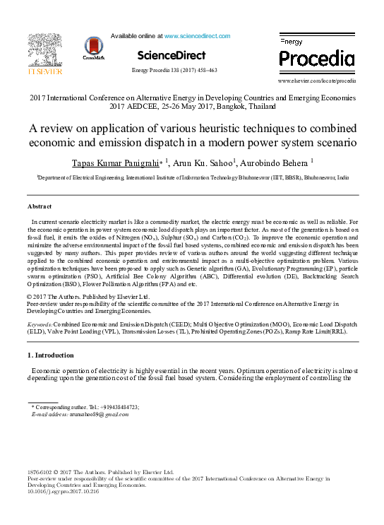 Pdf A Review On Application Of Various Heuristic Techniques To Combined Economic And Emission