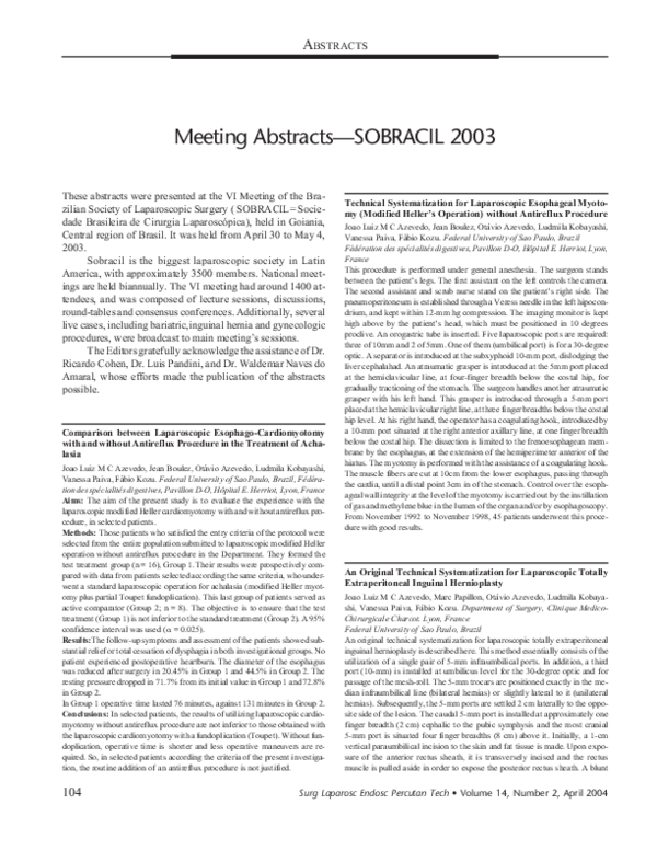(PDF) Technical Systematization for Laparoscopic Esophageal Myotomy ...