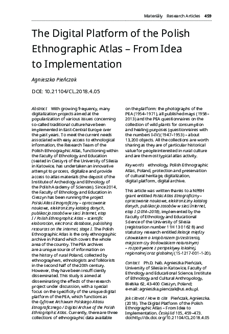 (PDF) The Digital Platform of the Polish Ethnographic Atlas - From Idea ...