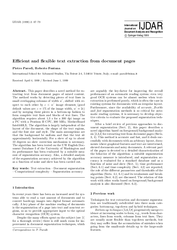 (PDF) Efficient and flexible text extraction from document pages