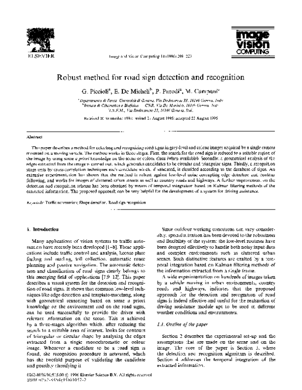(PDF) Robust method for road sign detection and recognition