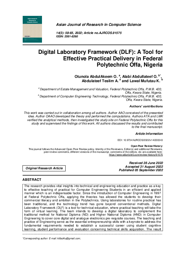 (PDF) Digital Laboratory Framework (DLF): A Tool for Effective ...