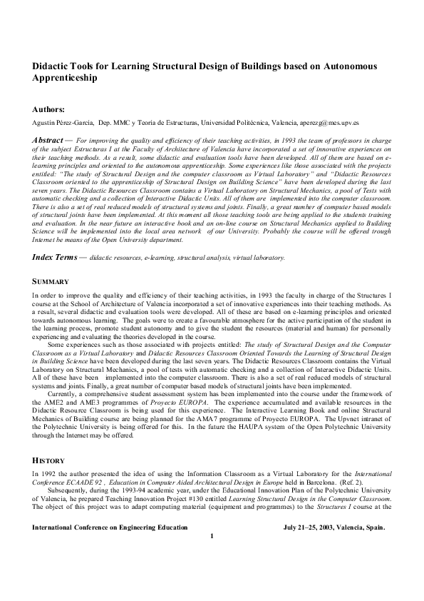 (PDF) Didactic Tools for Learning Structural Design of Buildings based on Autonomous Apprenticeship