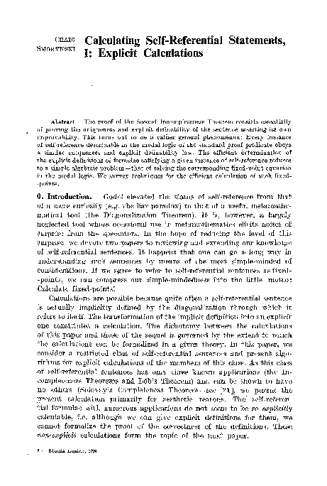 (PDF) Calculating self-referential statements, I: Explicit calculations