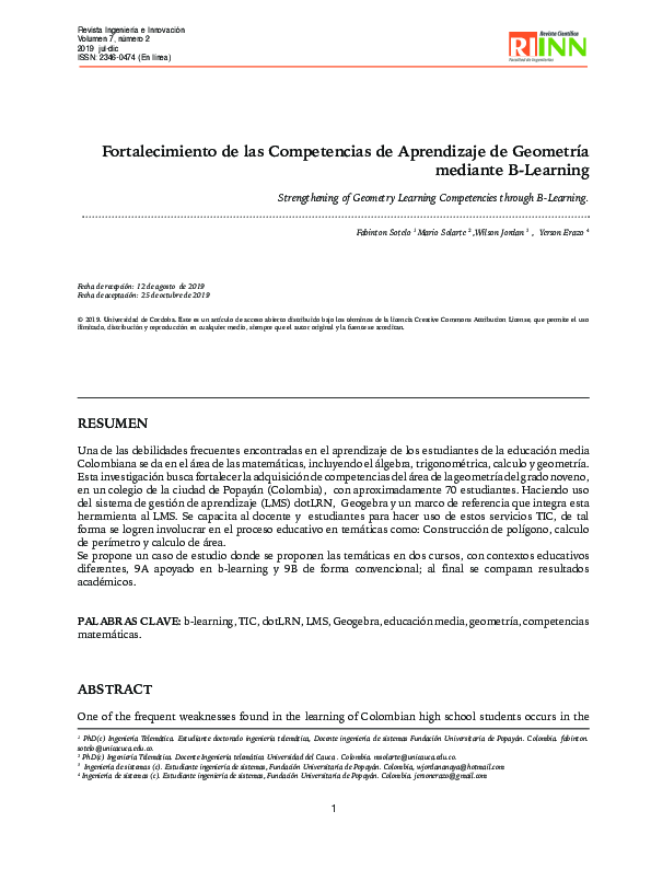 (PDF) Fortalecimiento de las Competencias de Aprendizaje de Geometría mediante B-Learning