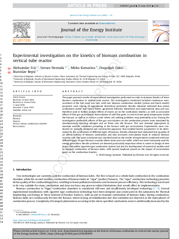 (PDF) Experimental investigation on the kinetics of biomass combustion ...
