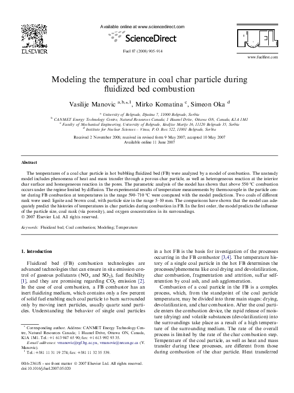 (PDF) Modeling Coal Char Temperature in Combustion