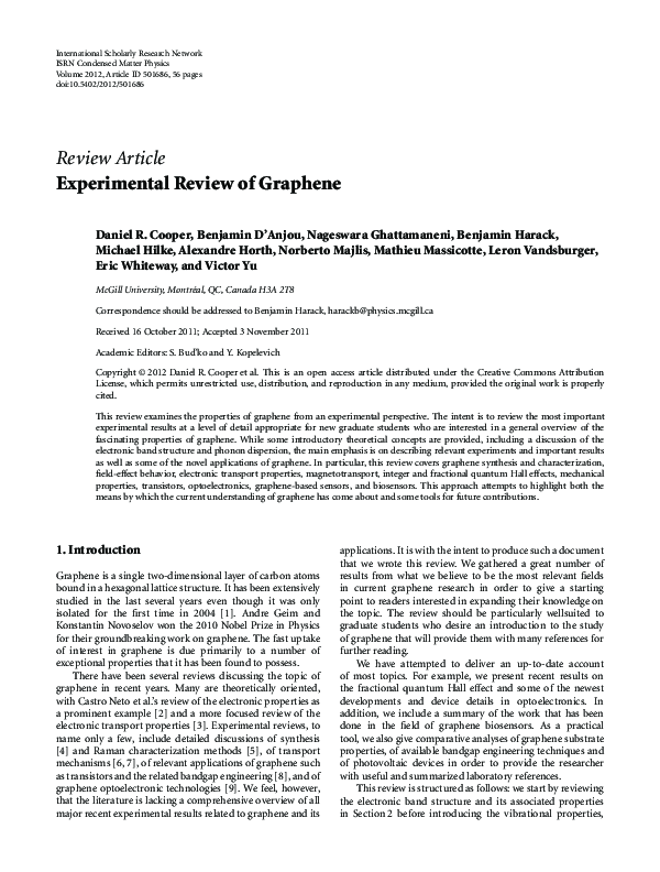 (PDF) Experimental Review of Graphene