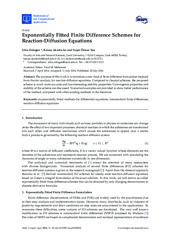 (PDF) Exponentially Fitted Finite Difference Schemes for Reaction ...