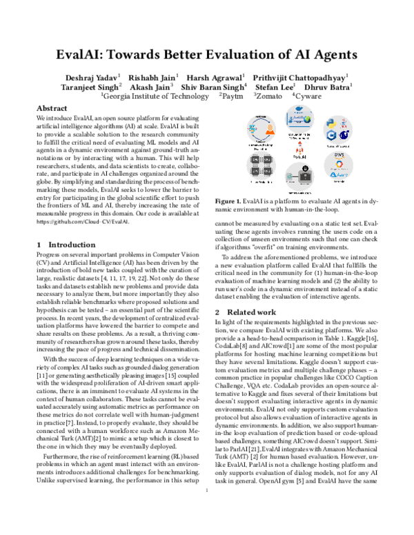 (PDF) EvalAI: Towards Better Evaluation of AI Agents