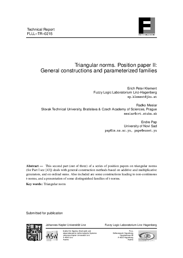 (PDF) Triangular norms. Position paper II: general constructions and ...