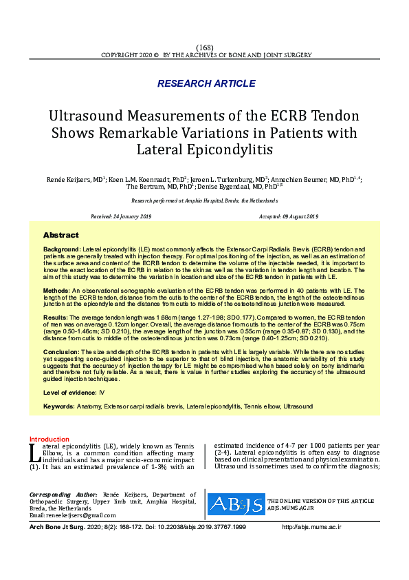 (PDF) Ultrasound Measurements of the ECRB Tendon Shows Remarkable ...