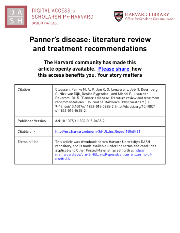 (PDF) Panner's disease: Literature review and treatment recommendations