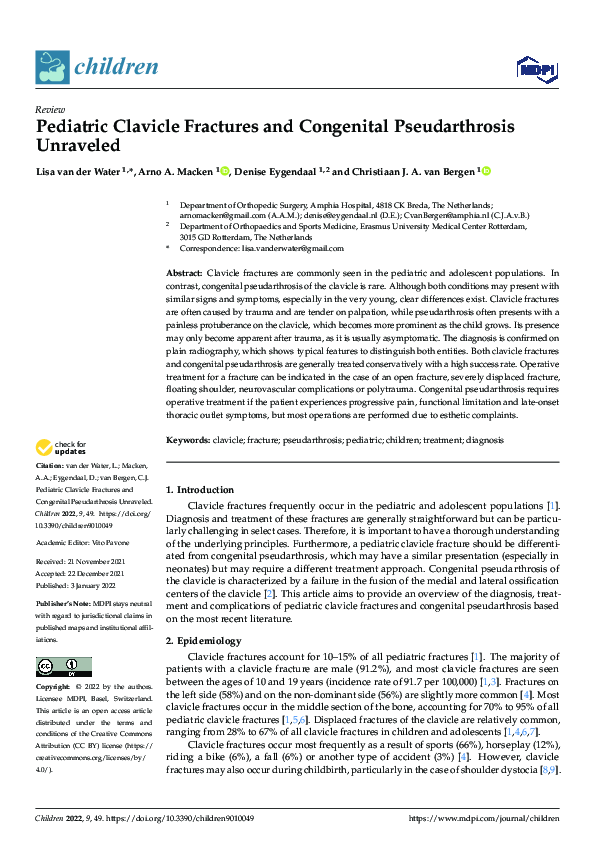 (PDF) Pediatric Clavicle Fractures and Congenital Pseudarthrosis Unraveled